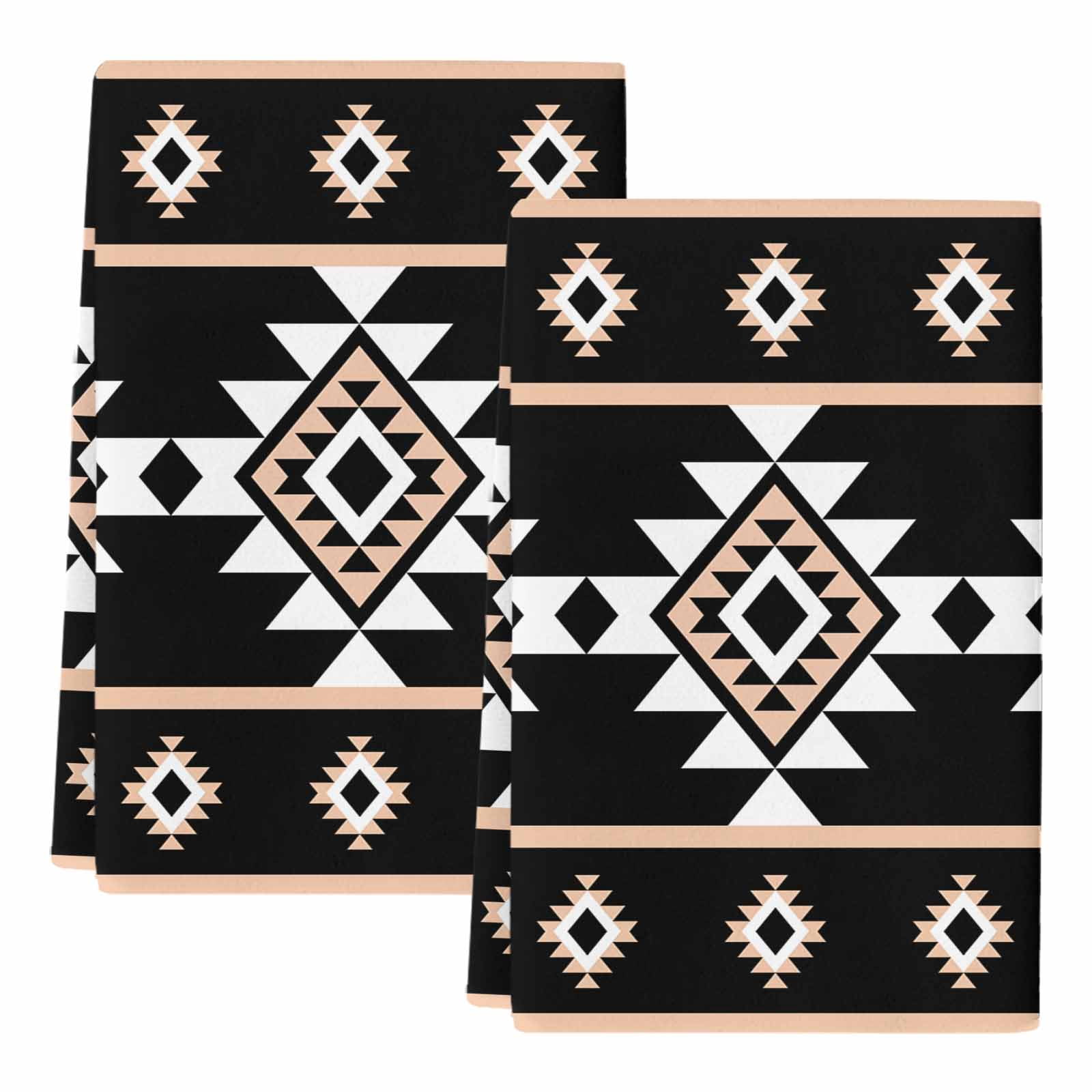 Black White Boho Kitchen Towels Set of 2, Modern Western Aztec Abstract ...