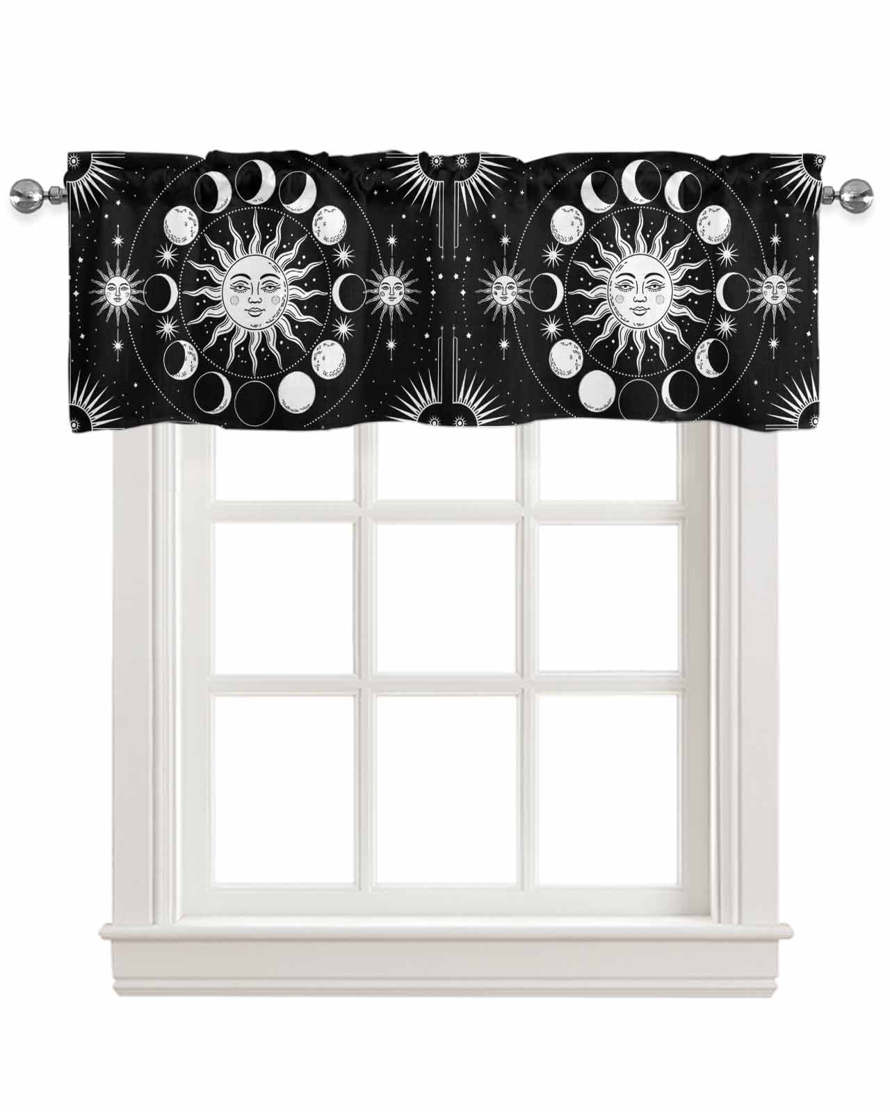 Black White Boho Kitchen Valances for Windows Farmhouse Linen Window ...