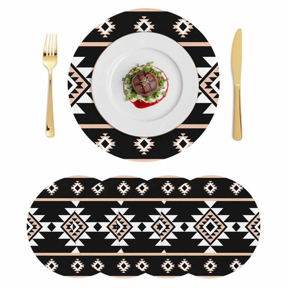 Black White Boho Round Placemats Set of 4,Braided Polypropylene Place ...