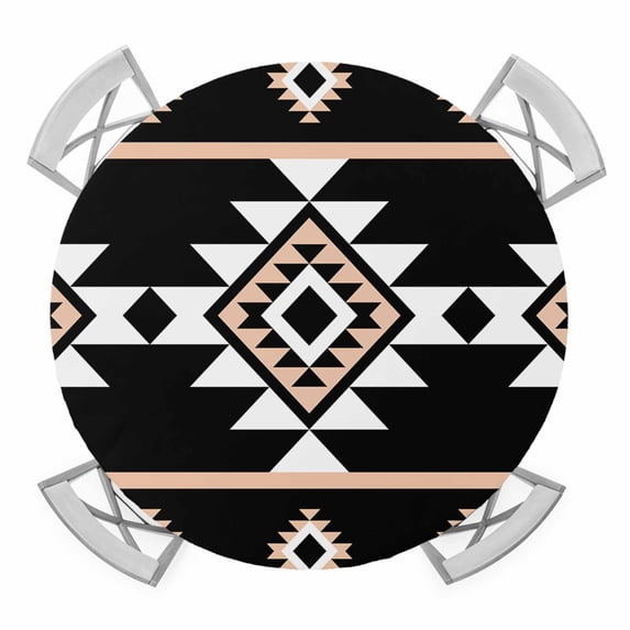 Black White Boho Round Tablecloth for 36-44 Inch Tables,Fitted Table ...
