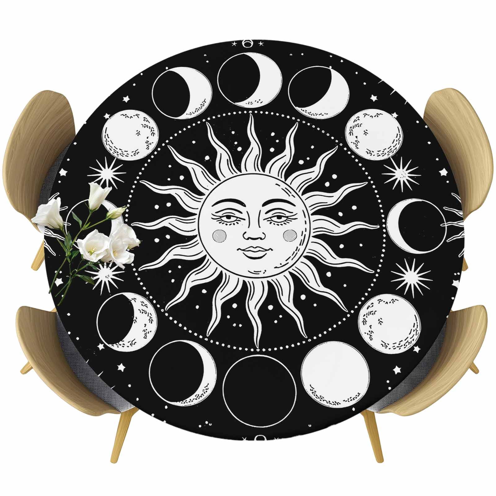 Black White Boho Round Tablecloth 45-54 Inch Round Fitted Table Cloth ...
