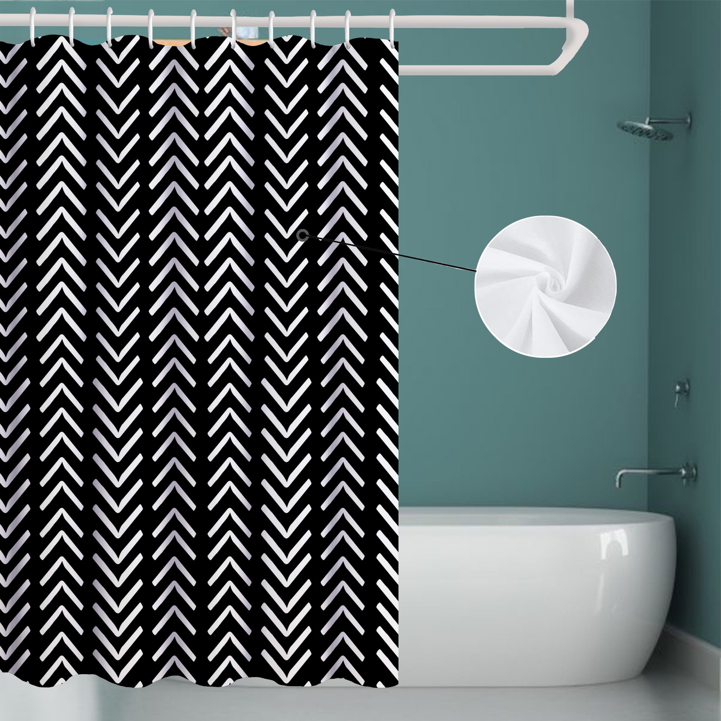 Black White Boho Shower Curtain for Bathroom Geometric Chevron Striped Herringbone Bath Curtains ...