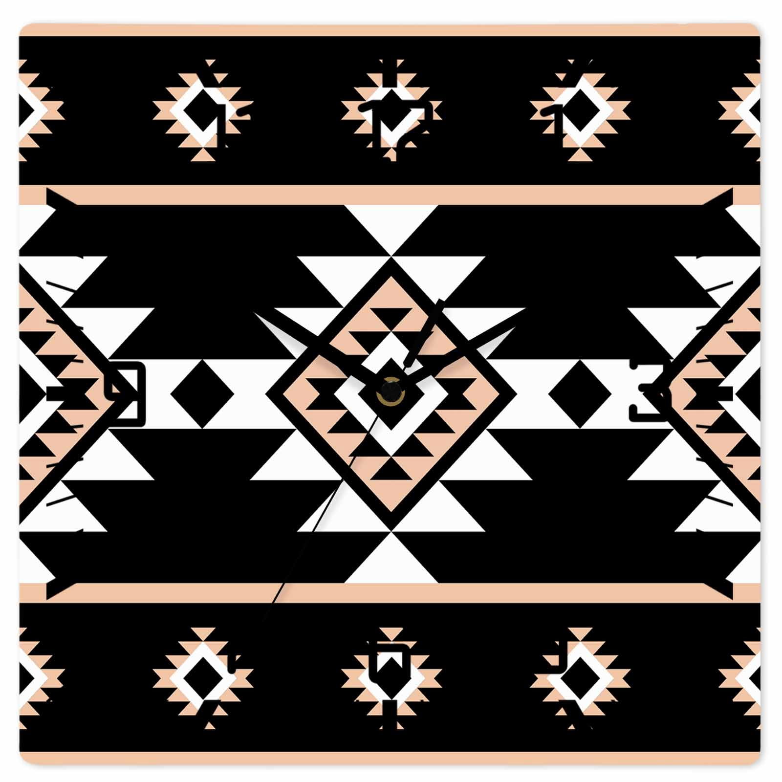 Black White Boho Wooden Wall Clock Silent Non Ticking, Modern Western ...