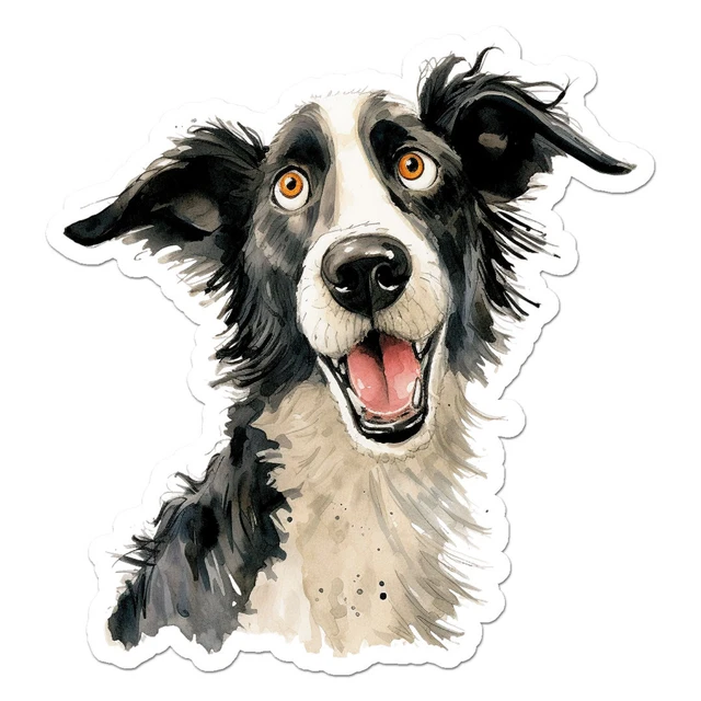 Black White Border Collie Sticker Phone Decal Water Bottle Stickers Car ...