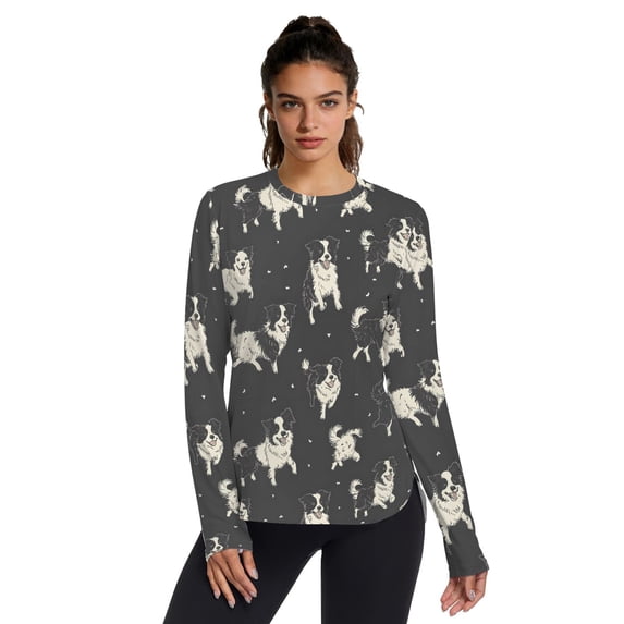 Black - White Border Collie Women UPF 50+ UV Shirts Long Sleeve with ...
