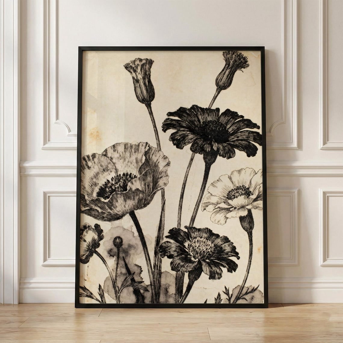 Black White Botanical Floral Sketch Poster Unframed Paper Print ...