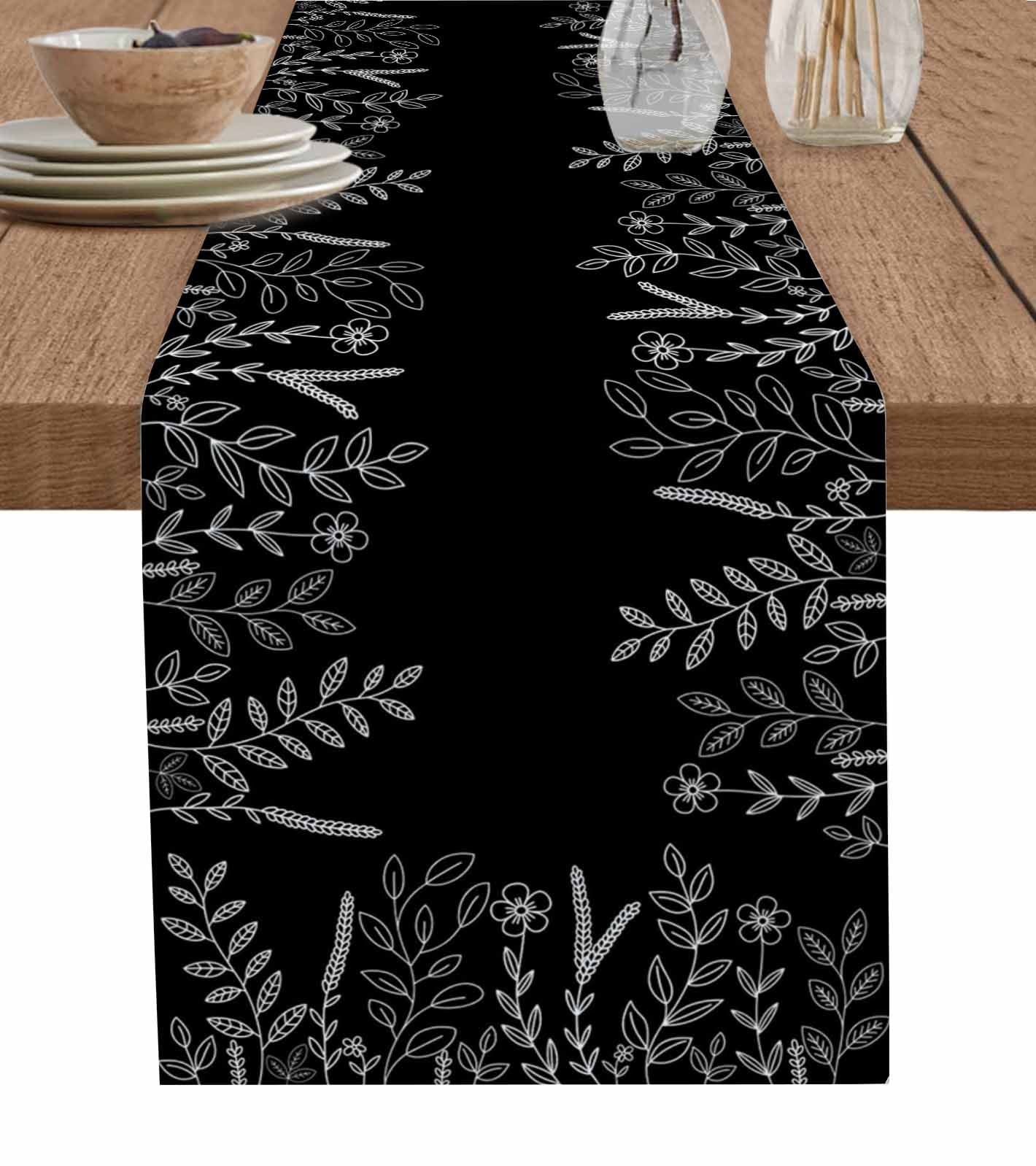 Black White Botanical Table Runner 72 Inches, Eucalyptus Leaves ...