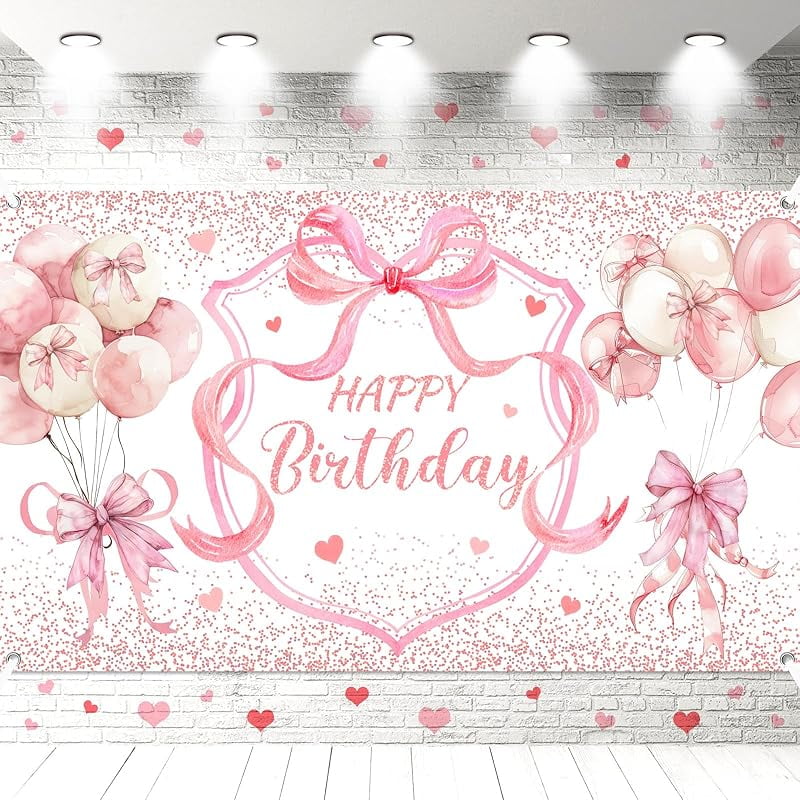 Black and White Bow Coquette Birthday Decorations Black Bow Happy ...