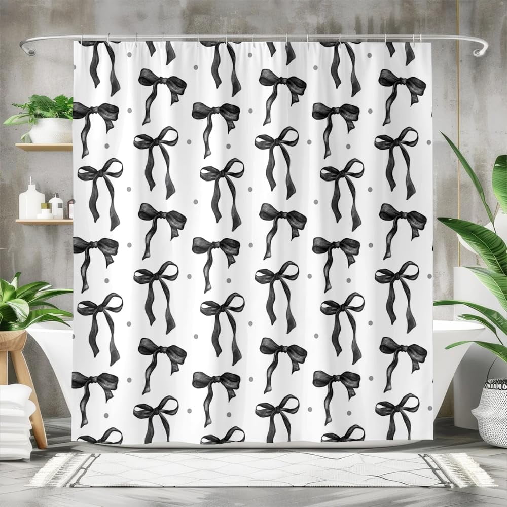 Black and White Bow Shower Curtain Cute Black Bow Bathroom Decor ...