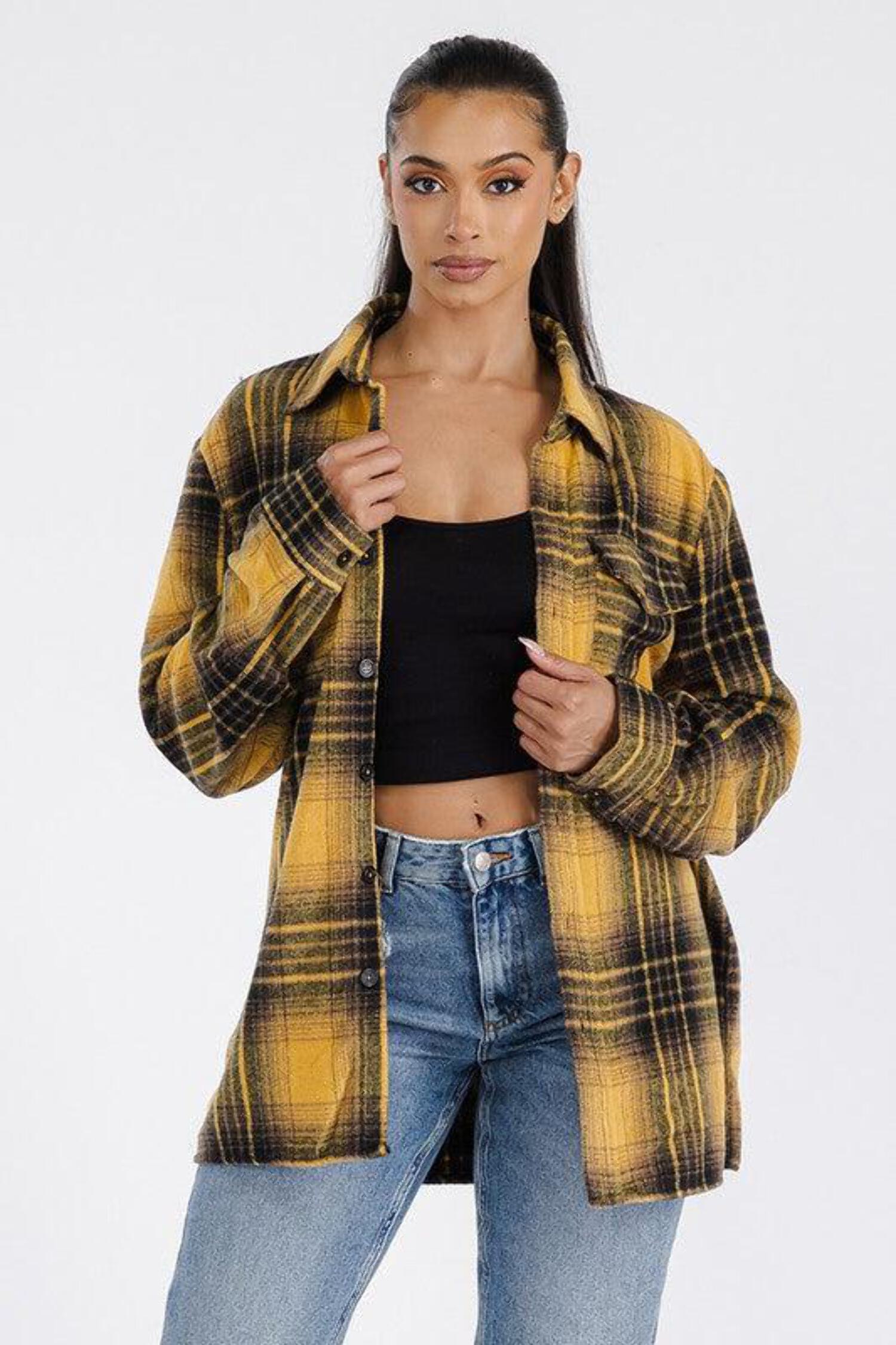 Black White Boyfriend Oversized Soft Flannel Shacket - Walmart.com