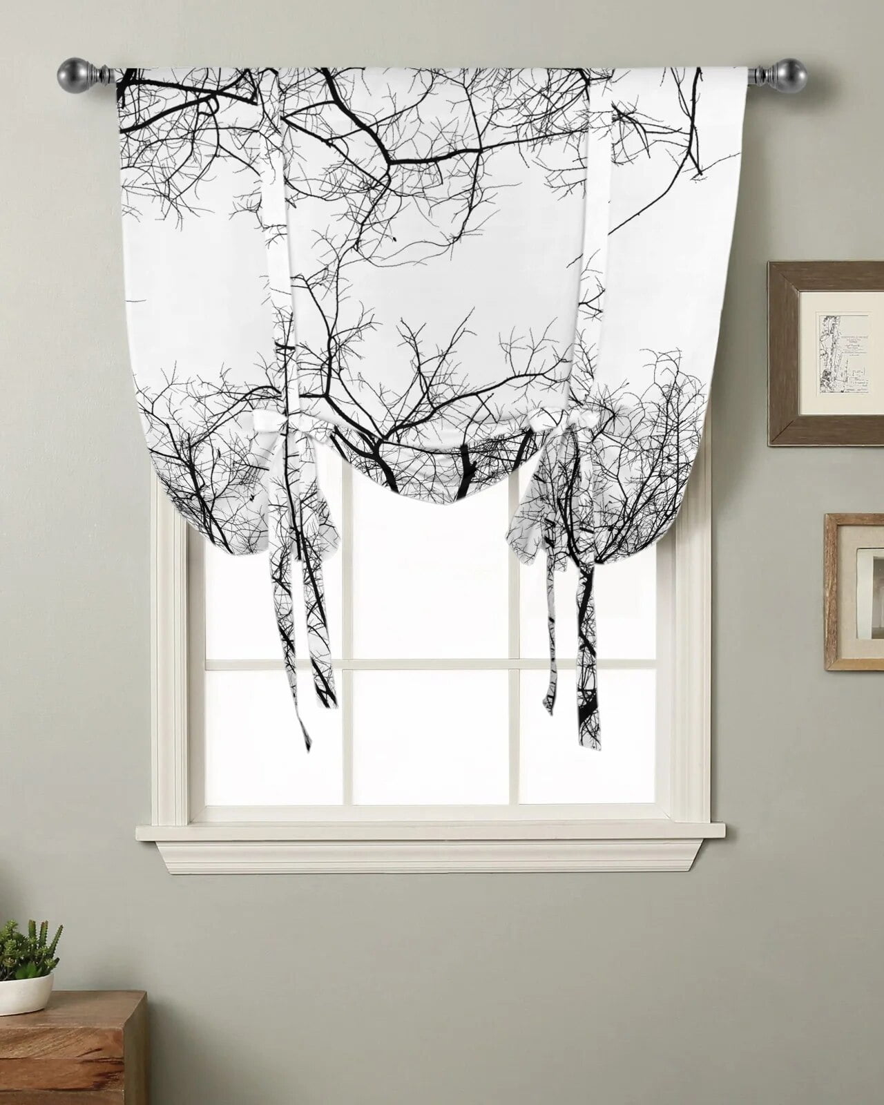 Black White Branches Window Curtain for Living Room Roman Curtains for ...