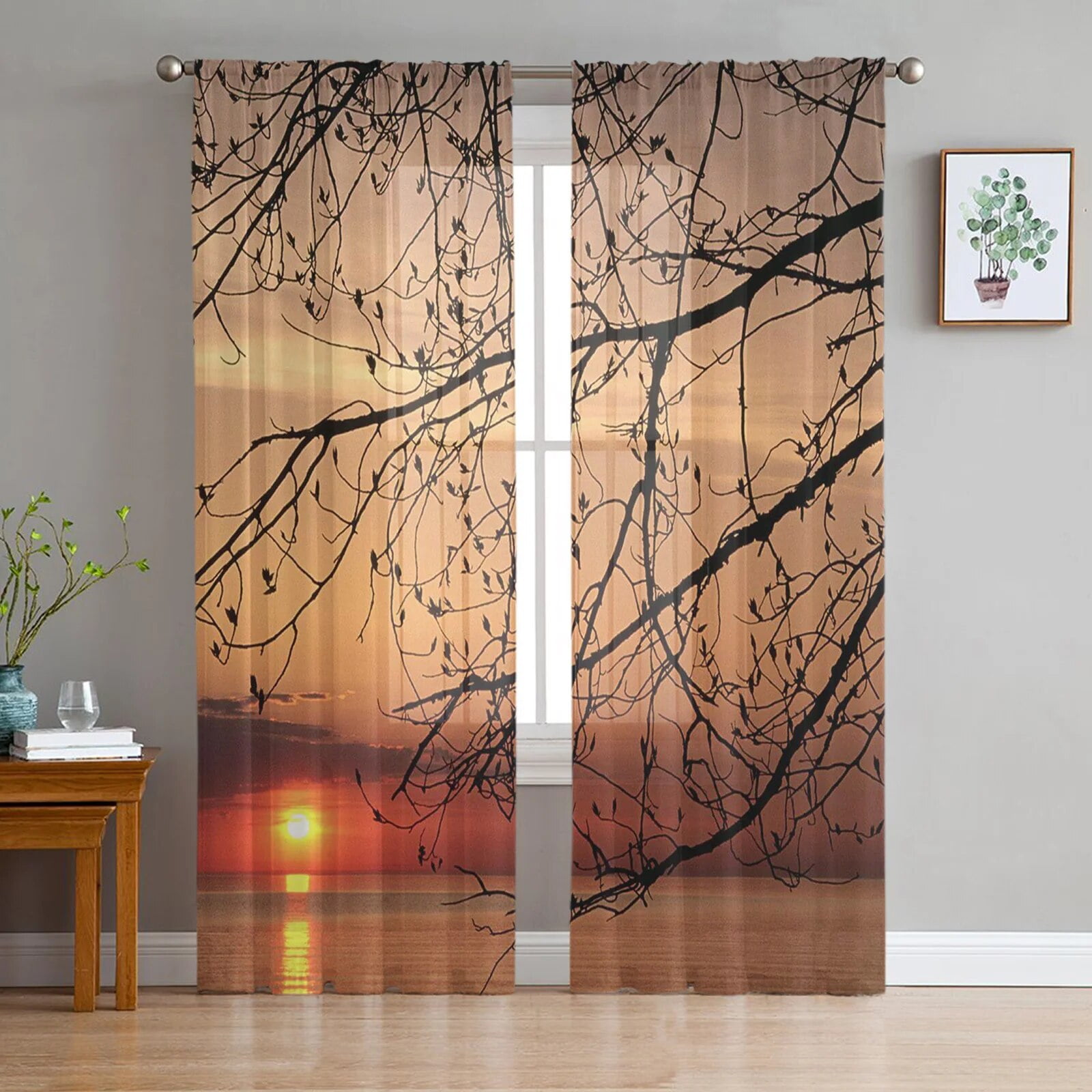 Black White Branches Window Curtains Bedroom Modern Drape Sheer Tulle ...