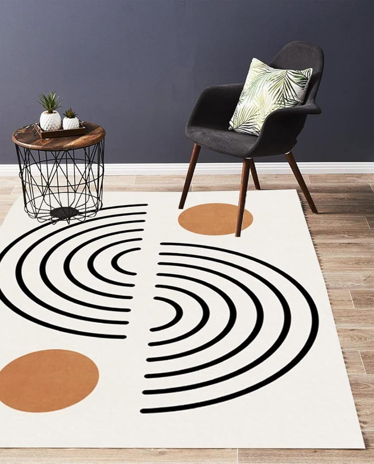 Black White Brown Area Rugs, Minimalist Modern Abstract Printed Rug ...
