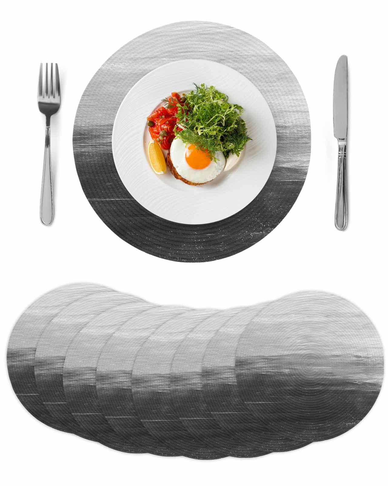 Black and White Brush Stroke Textured Round Table Placemats set of 8 ...