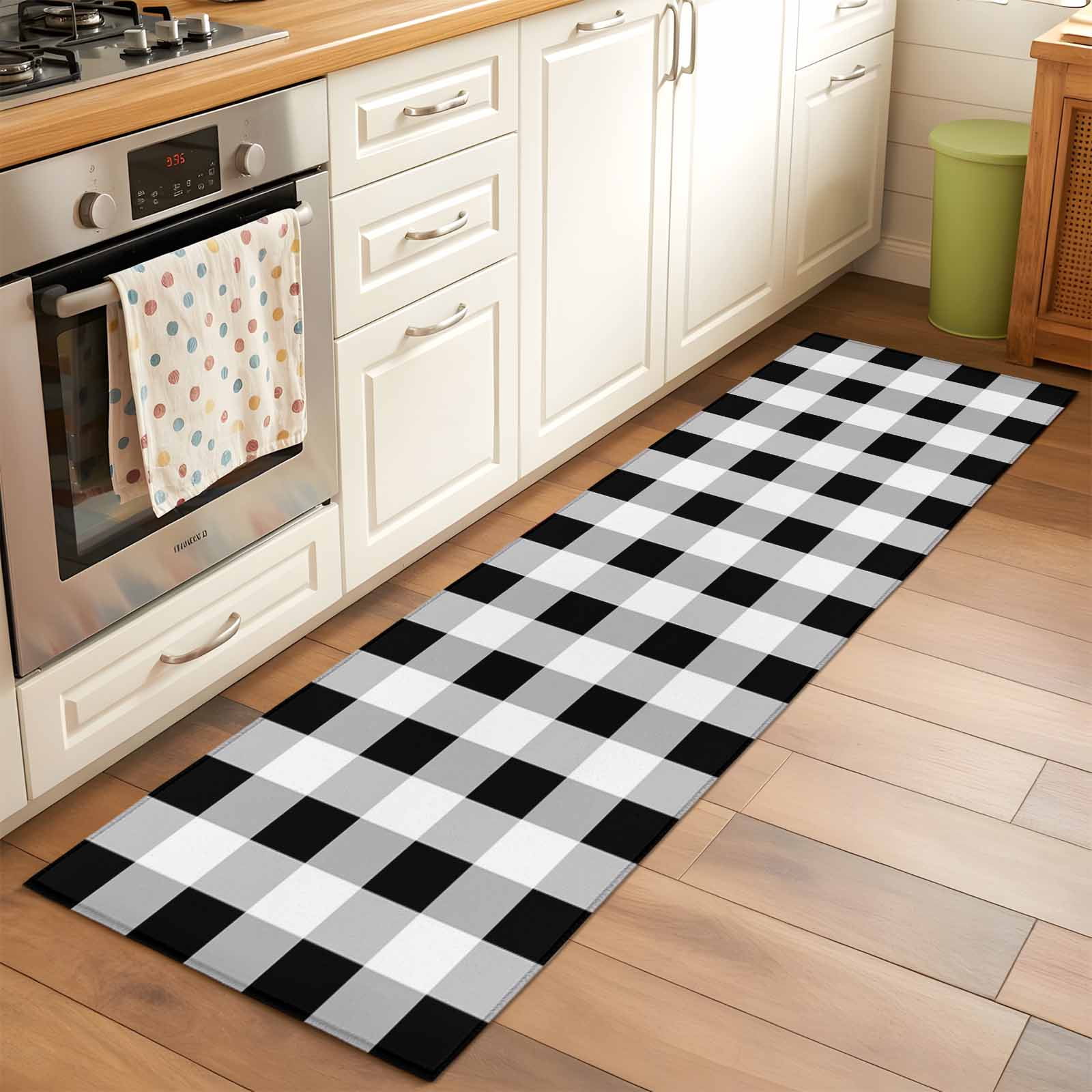 Black White Buffalo Check 2x6 Kitchen Runner Rug, Farmhouse Plaid ...