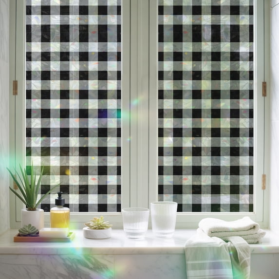 Black White Buffalo Check Window Privacy Film,Decorative Windows Static ...