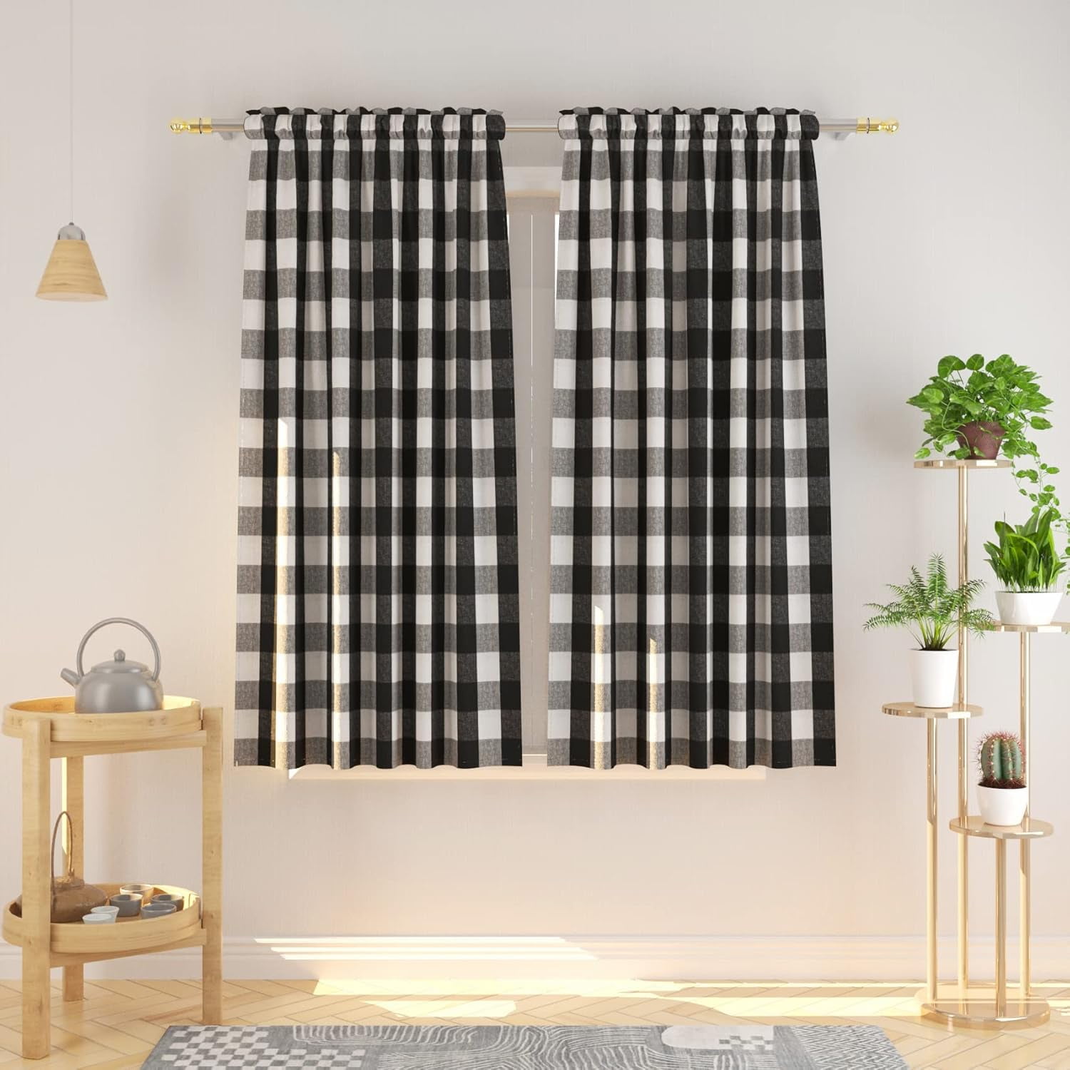 Black White Buffalo Gingham Checkered Curtain Panels 63 inches Long ...