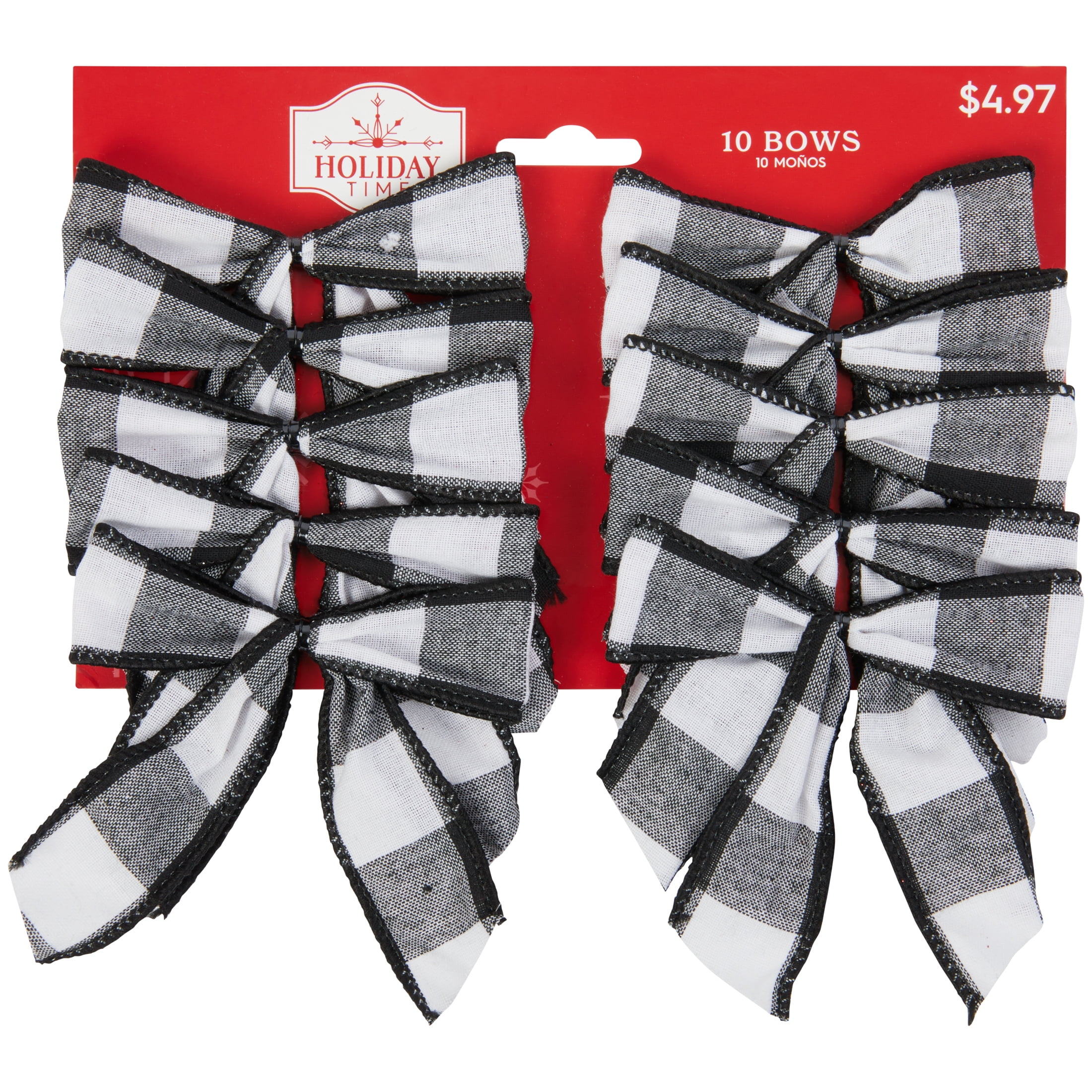 Black & White Buffalo Plaid Bows, 10 Count, by Holiday Time - Walmart.com