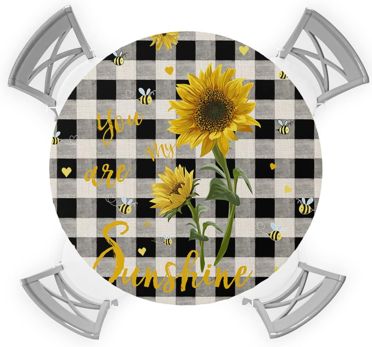 Black White Buffalo Plaid Check Round Tablecloth Fitted Table Cover ...