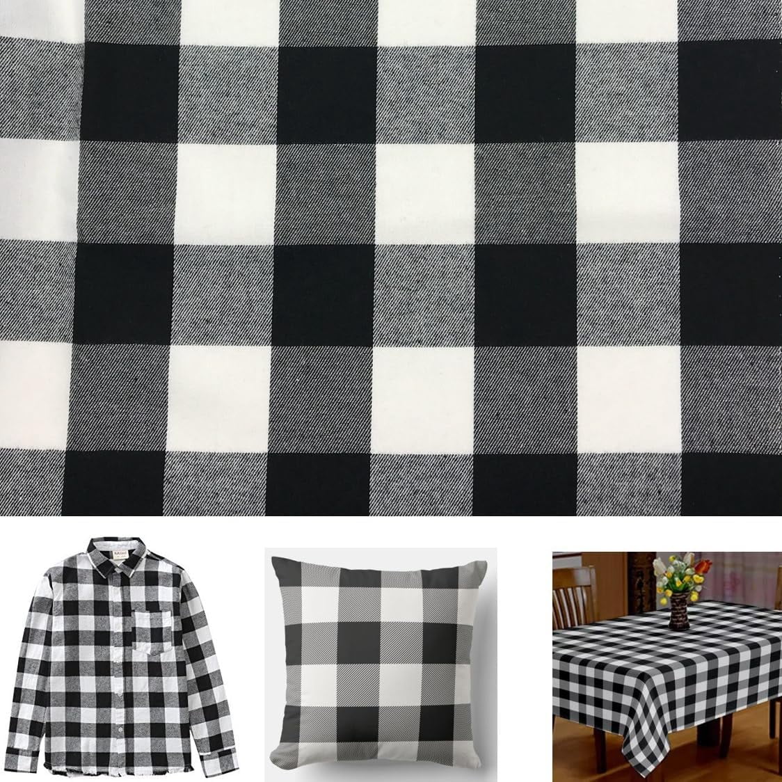 Black White Buffalo Plaid Fabrics Gingham Checker Quilting Cloth ...