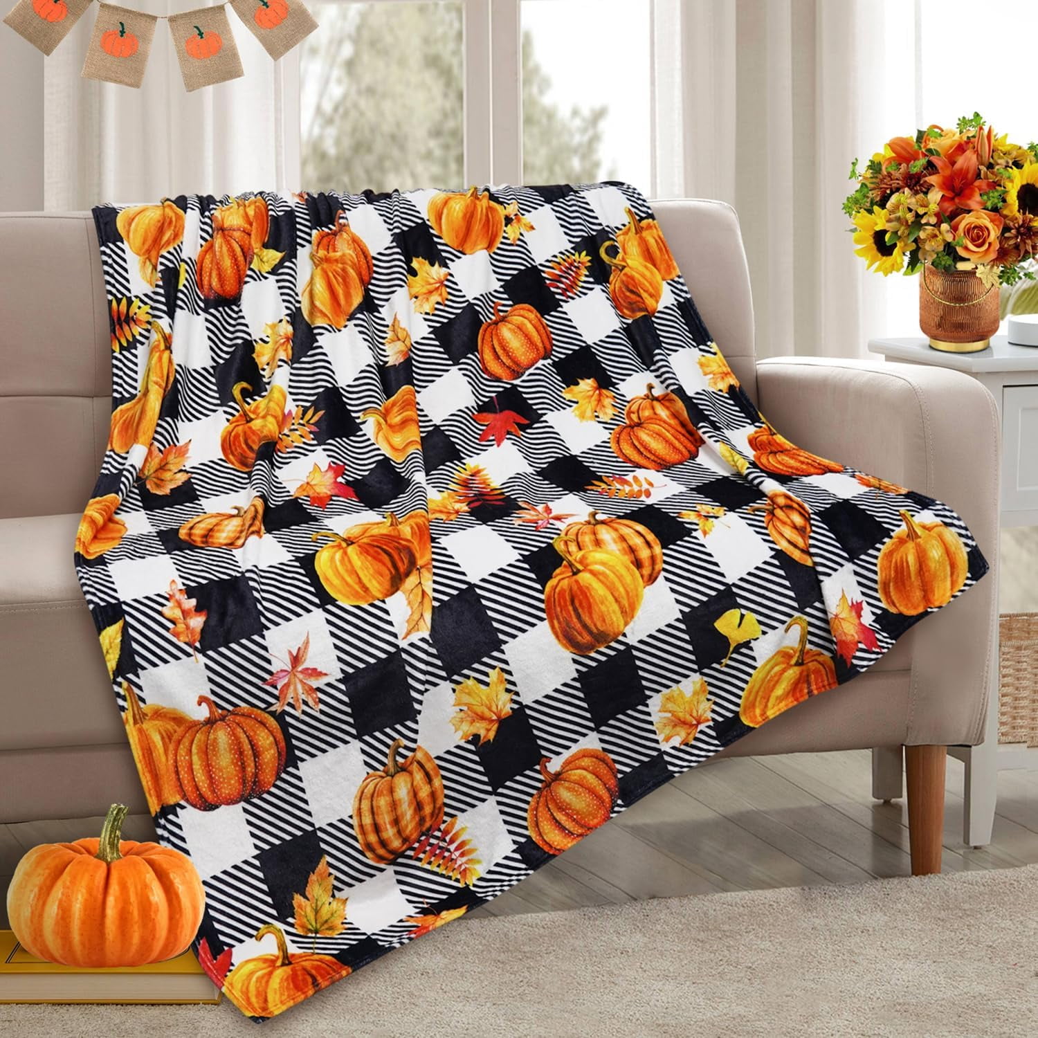 Black and White Buffalo Plaid Fall Throw Blanket for Couch 50"x60 ...