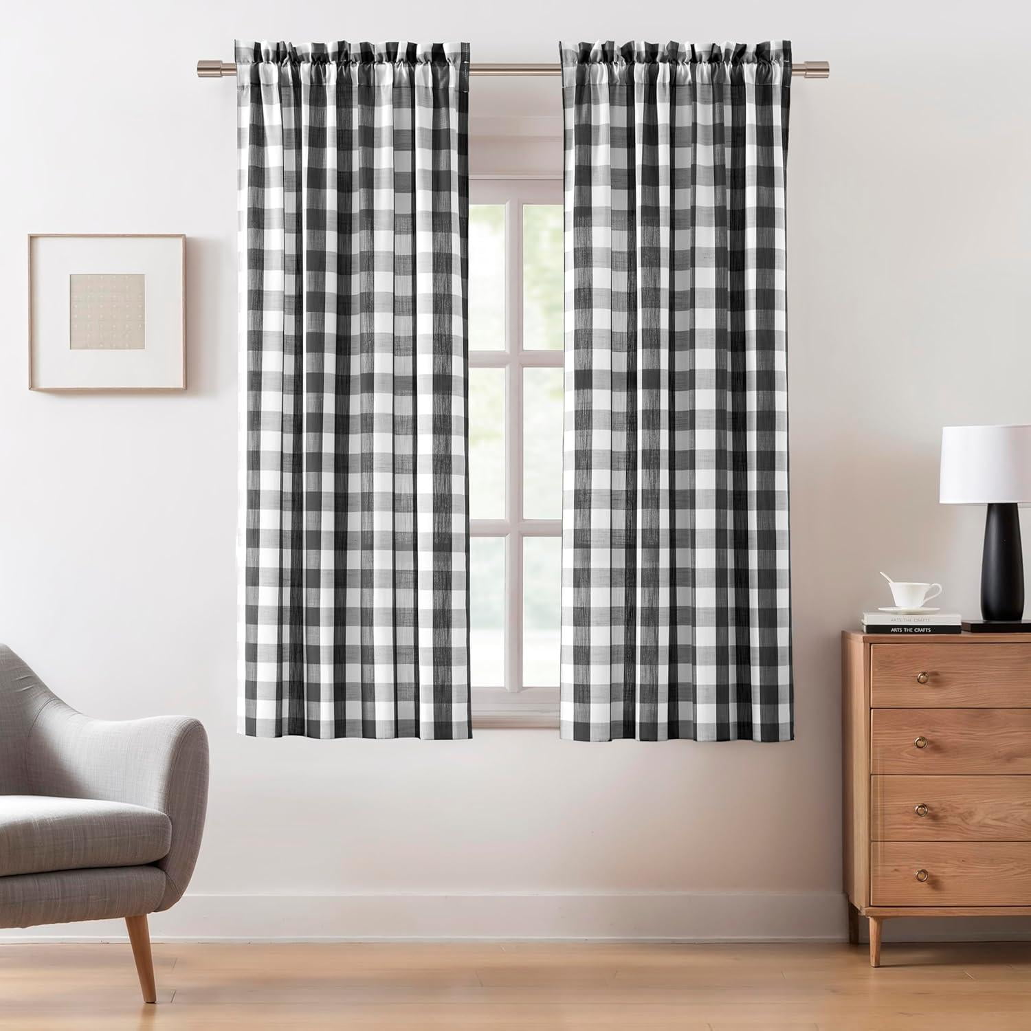 Black White Buffalo Plaid Farmhouse Curtain Panel 54 Inch Long,Semi ...
