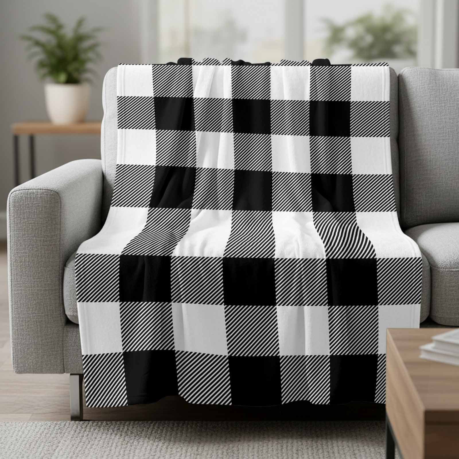 Black White Buffalo Plaid Fleece Throw Blanket Modern Abstract Ultra ...