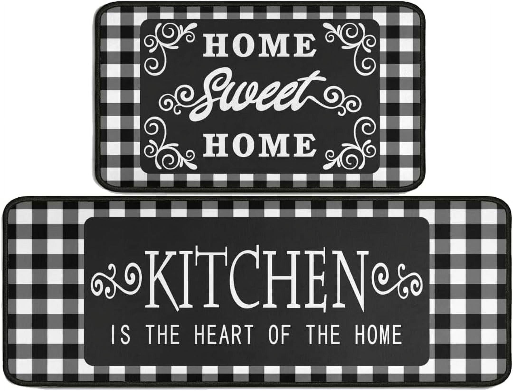 Black and White Buffalo Plaid Kitchen Mat Set of 2, Non Slip Washable ...