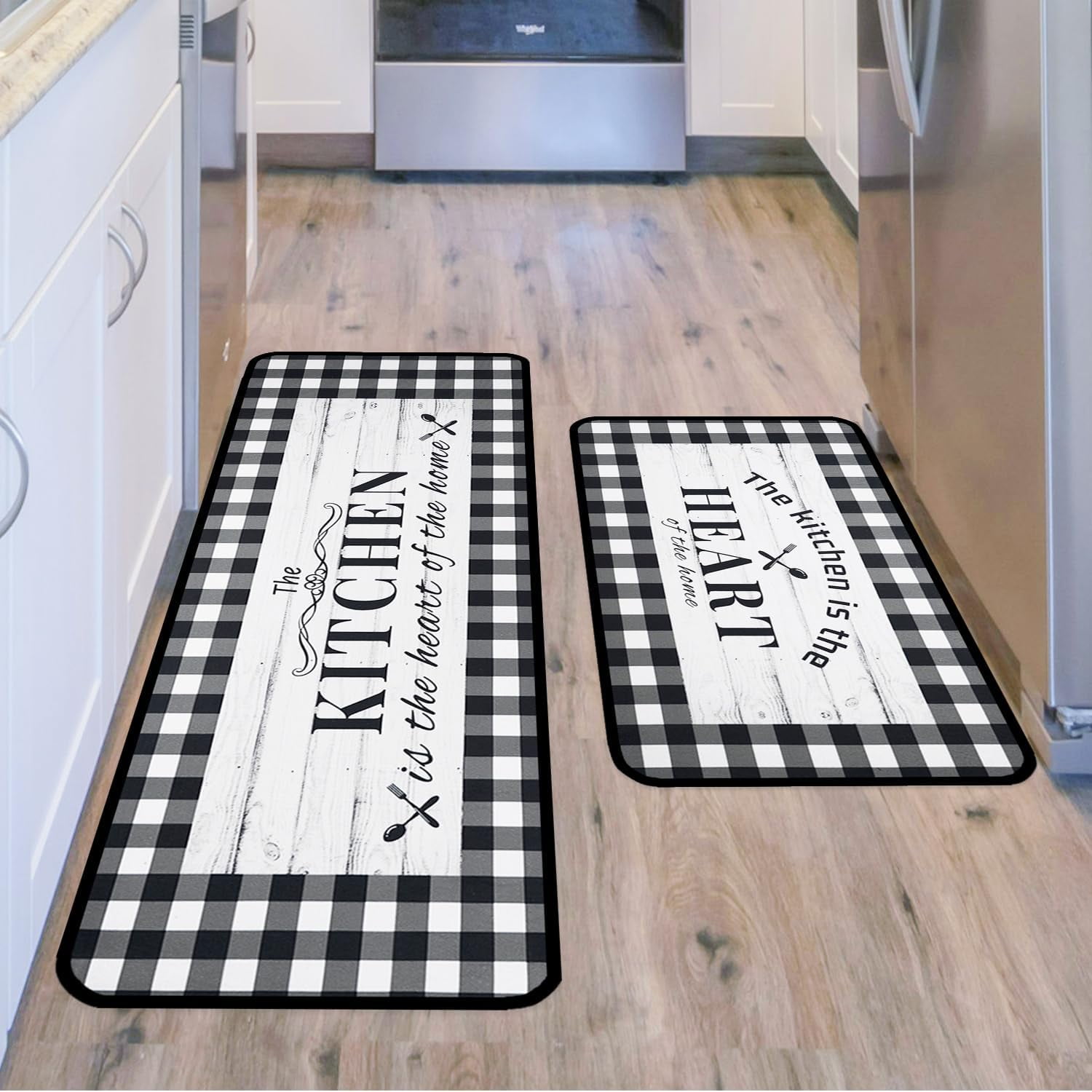 Black and White Buffalo Plaid Kitchen Rugs and Mats Set of 2, Farmhouse ...