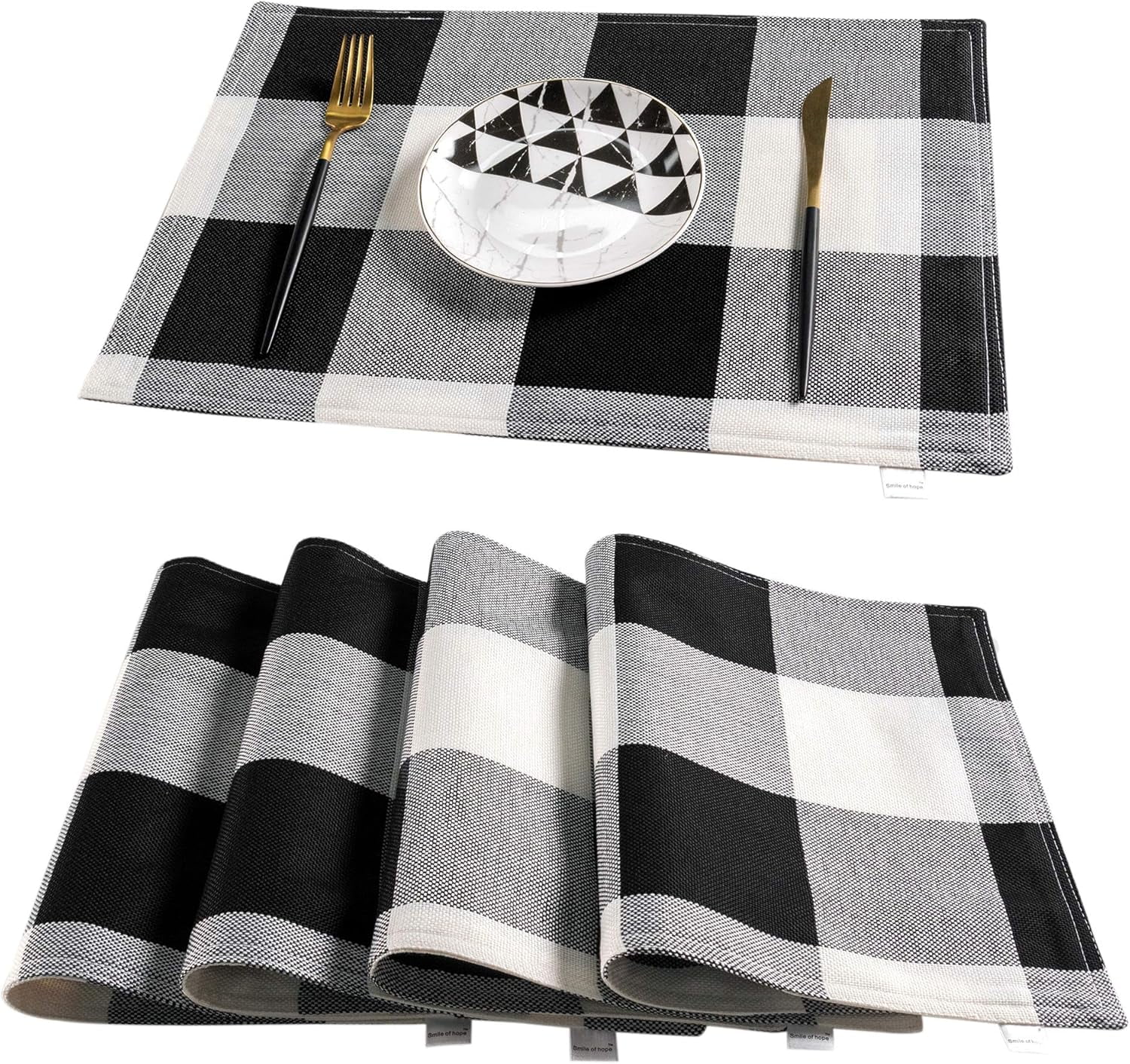 Black and White Buffalo Plaid Placemats 12 x 18 Inche Set of 4, Linen ...