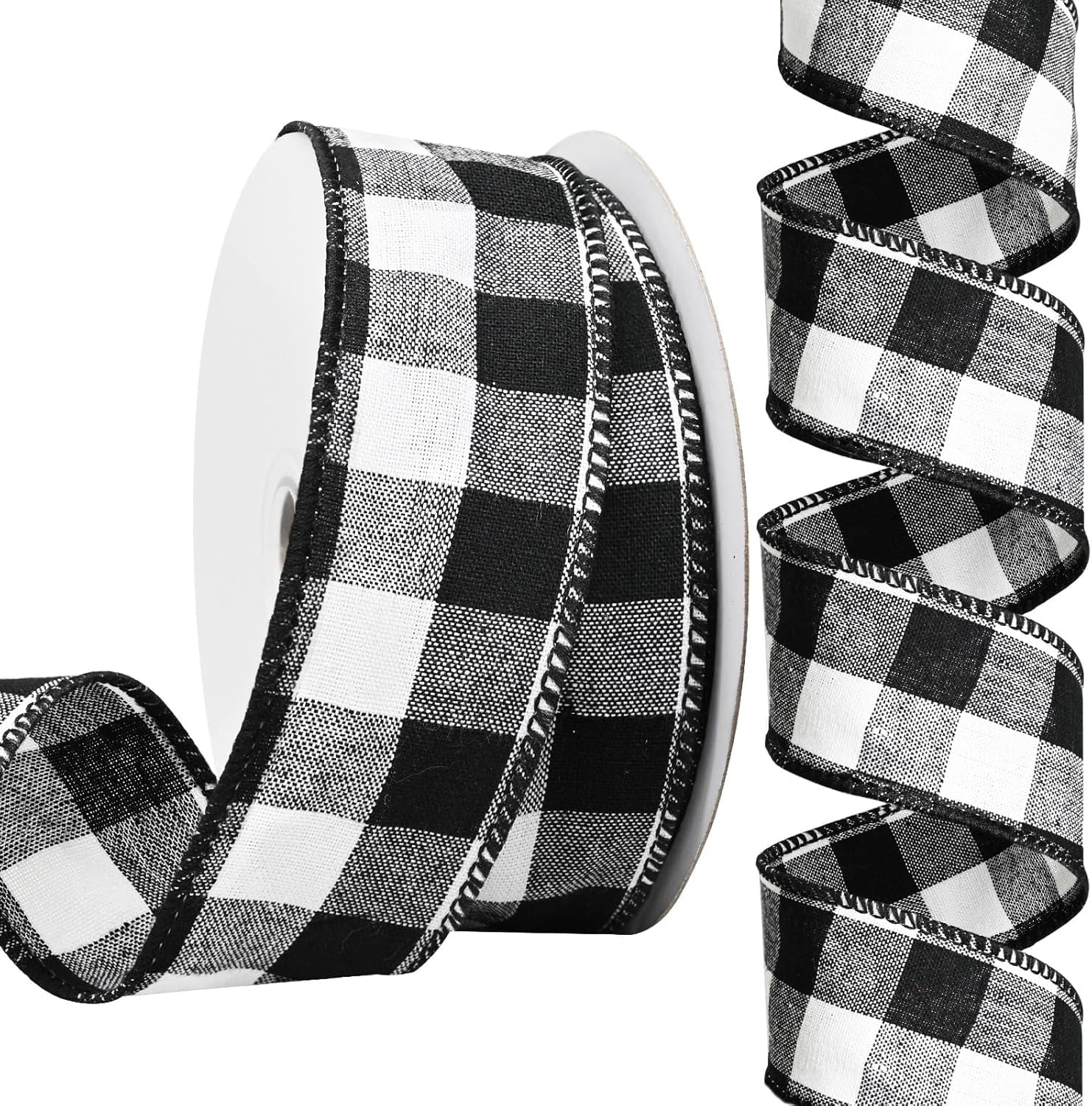 Black and White Buffalo Plaid Ribbon 1-1/2 Inch × 15 Yards Gingham ...