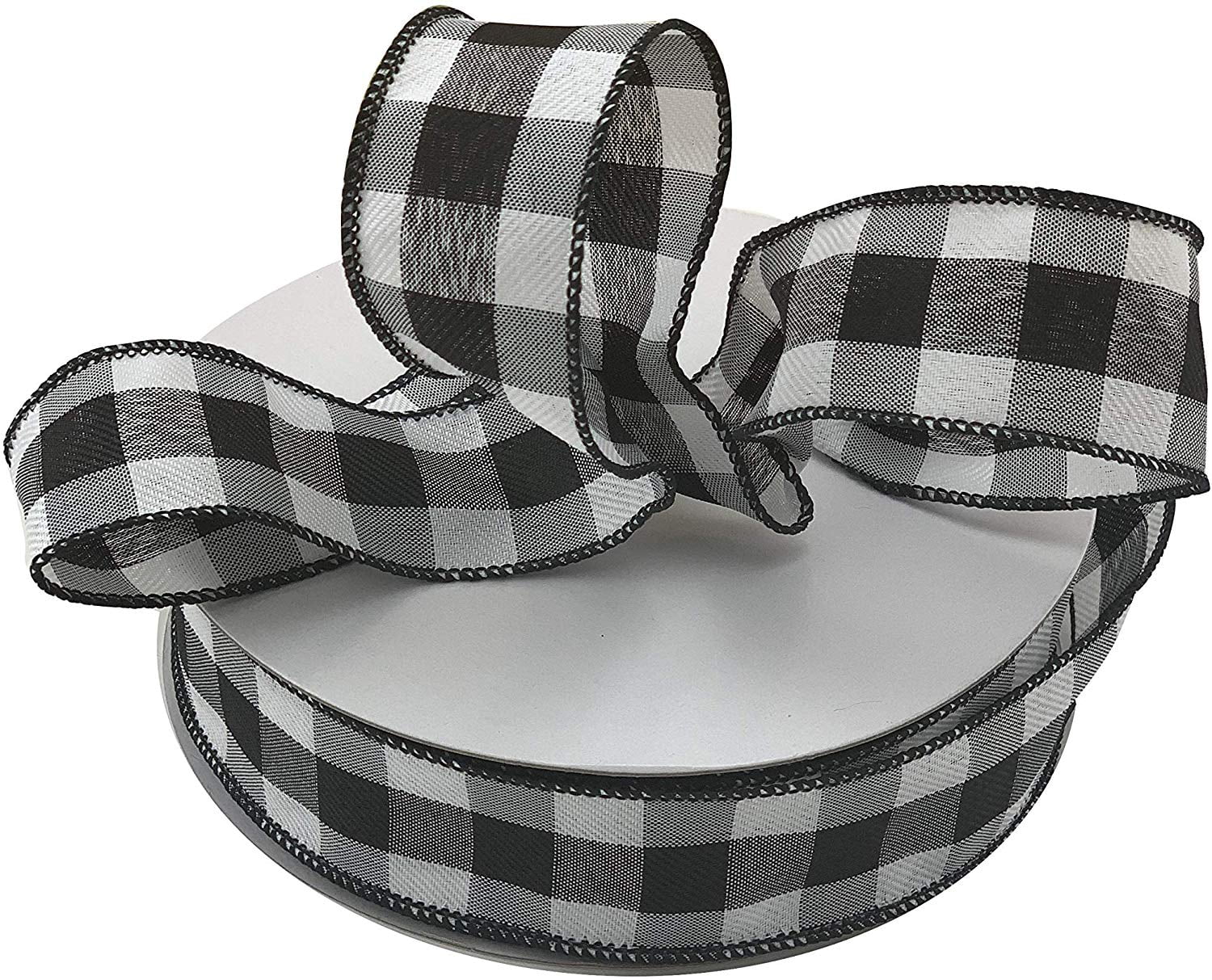 Black White Buffalo Plaid Ribbon - 1 1/2" x 50 Yards, Wired Edge ...