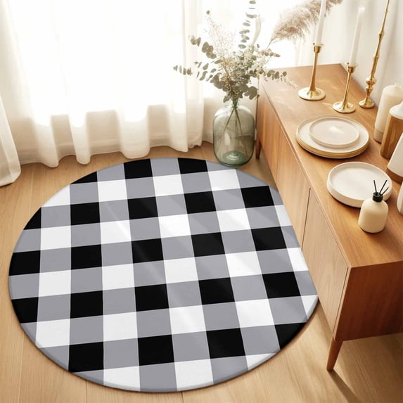 Black White Buffalo Plaid Round Area Rug 3ft,Living Room Rug Non-Slip ...