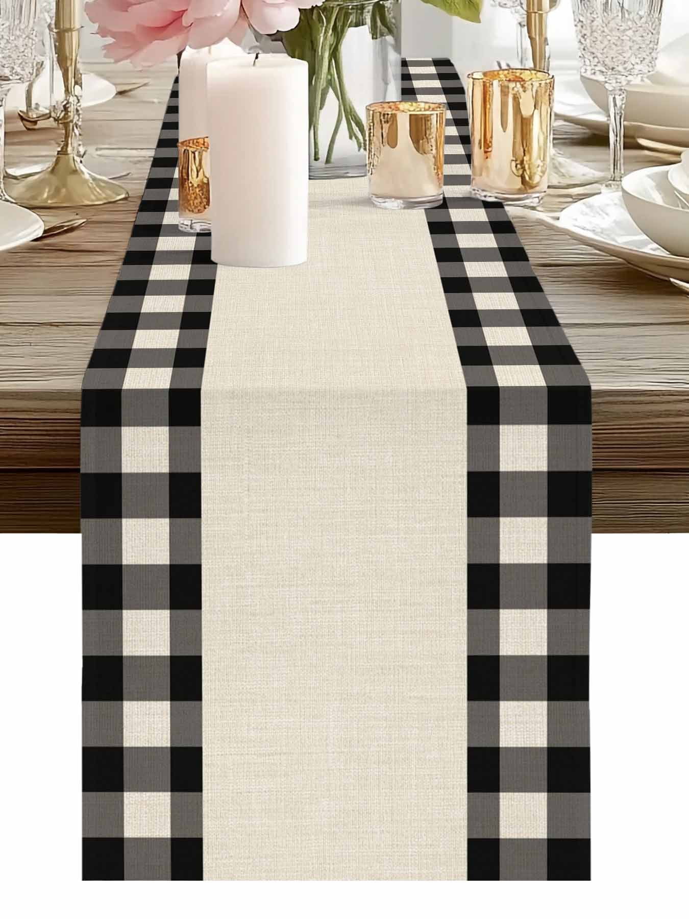 Black White Buffalo Plaid Table Runner-36 Inch Long Retro Linen ...