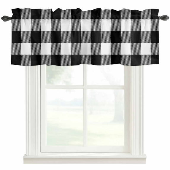 Black White Buffalo Plaid Valances for Windows Modern Abstract Rod ...