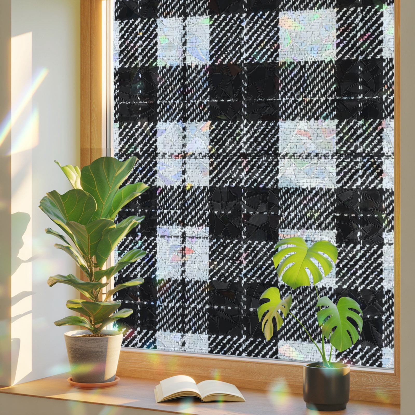 Black White Buffalo Plaid Window Privacy Film Rainbow Static Cling ...
