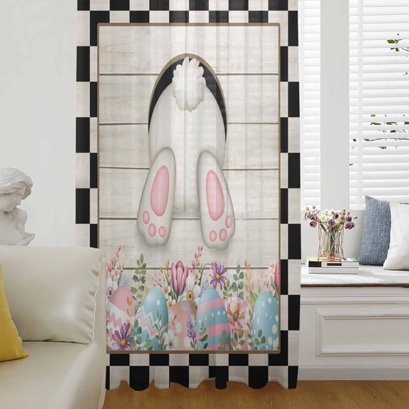 Black White Bunny Easter Semi Sheer Curtains Drapes for Living Room ...
