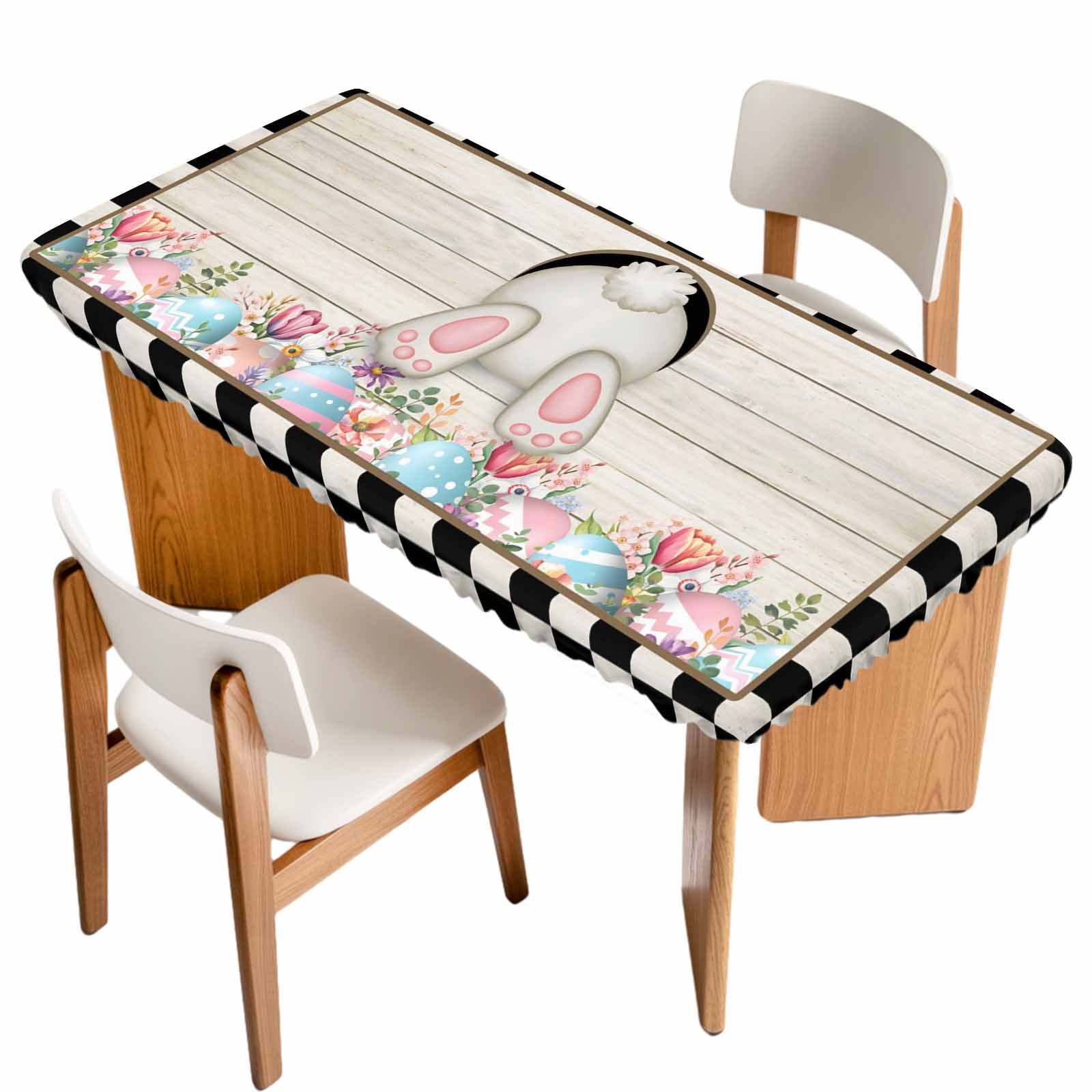 Black White Bunny Easter Table Cloths for 6 Foot Rectangle Tables, Eggs ...