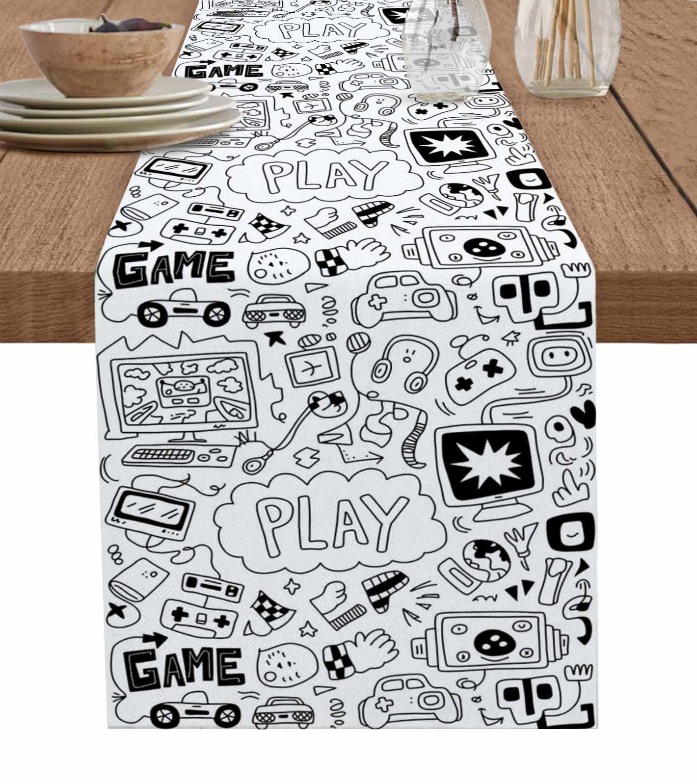 Black White Burlap Cotton Table Runner 13x120 Inches Long, Game Console ...