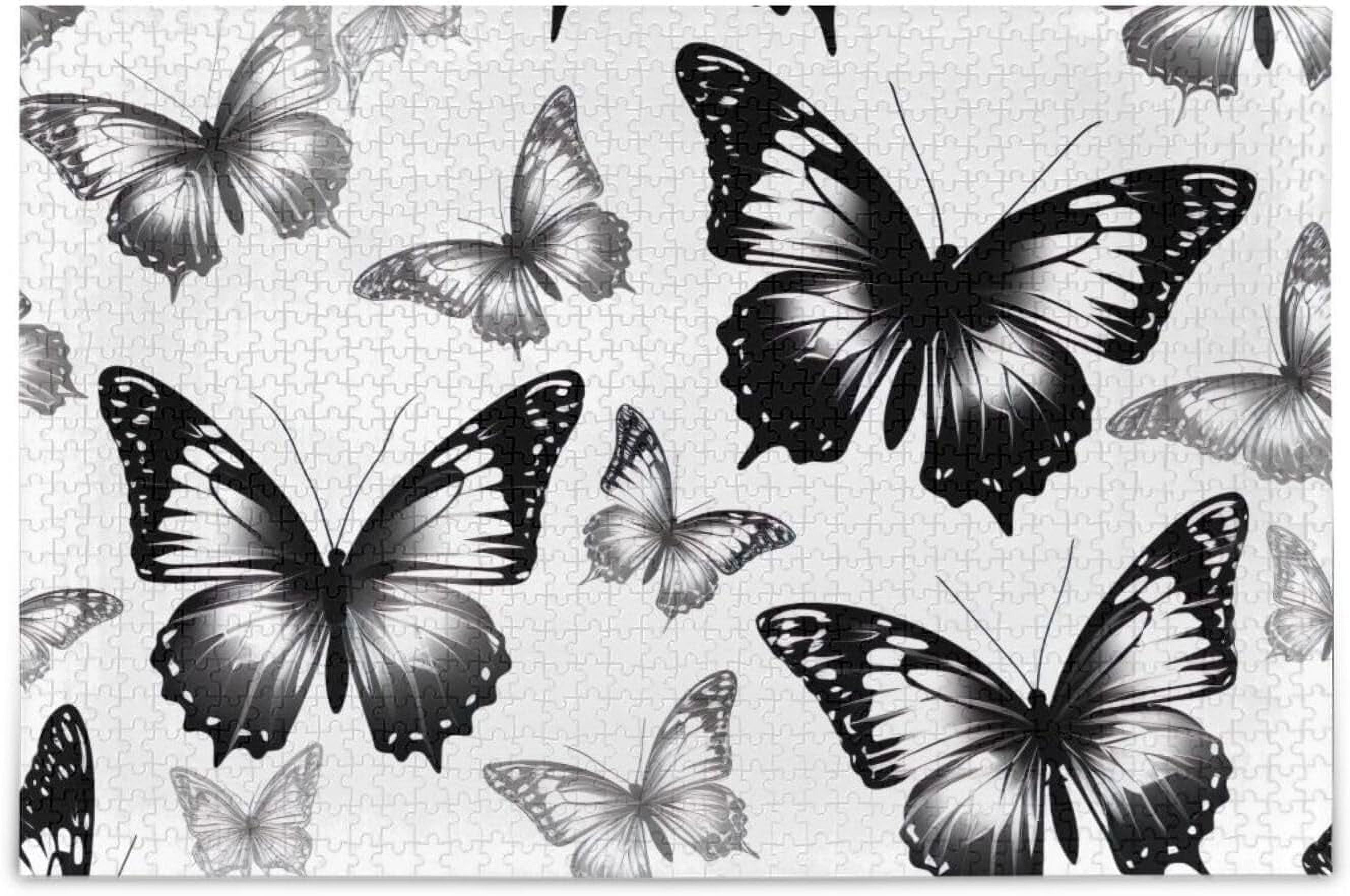 Black White Butterflies Puzzle 1000 Pieces - Wooden Jigsaw Puzzles for ...