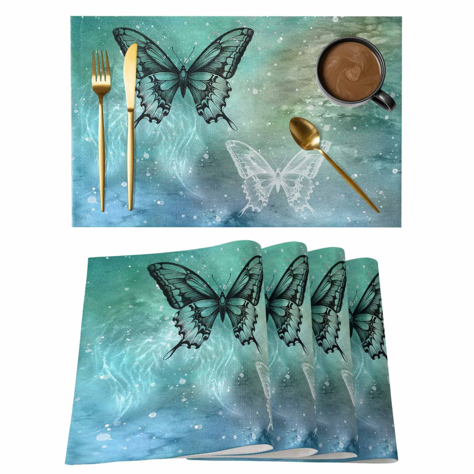 Black White Butterfly Cotton Linen Placemats Set of 8, Vintage ...