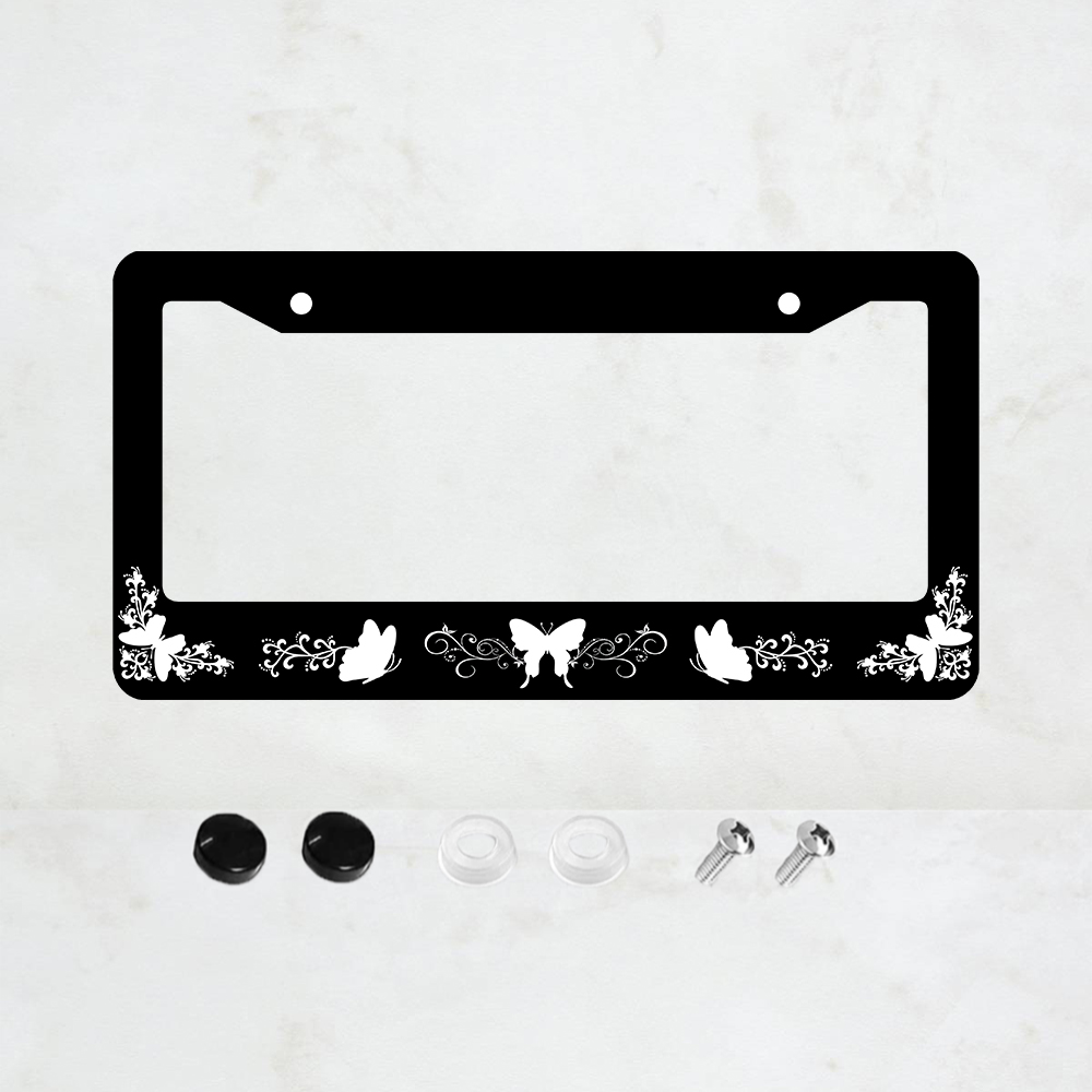 Black White Butterfly License Plate Prame Aluminum Rust-Proof Auto ...