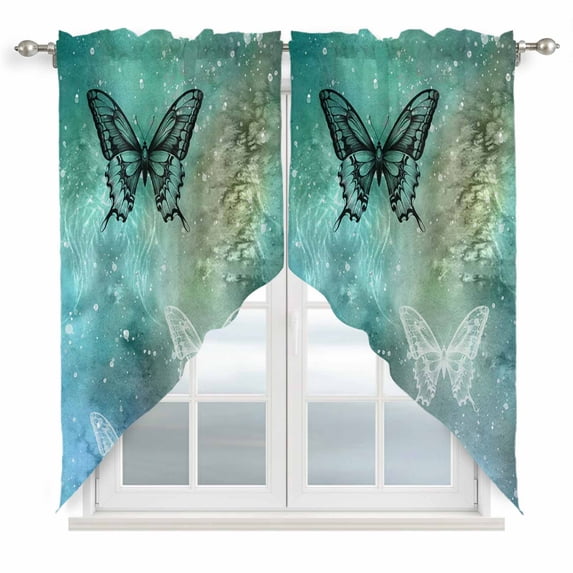 Black White Butterfly Swag Curtain Valance for Window 2 Panels Vintage ...