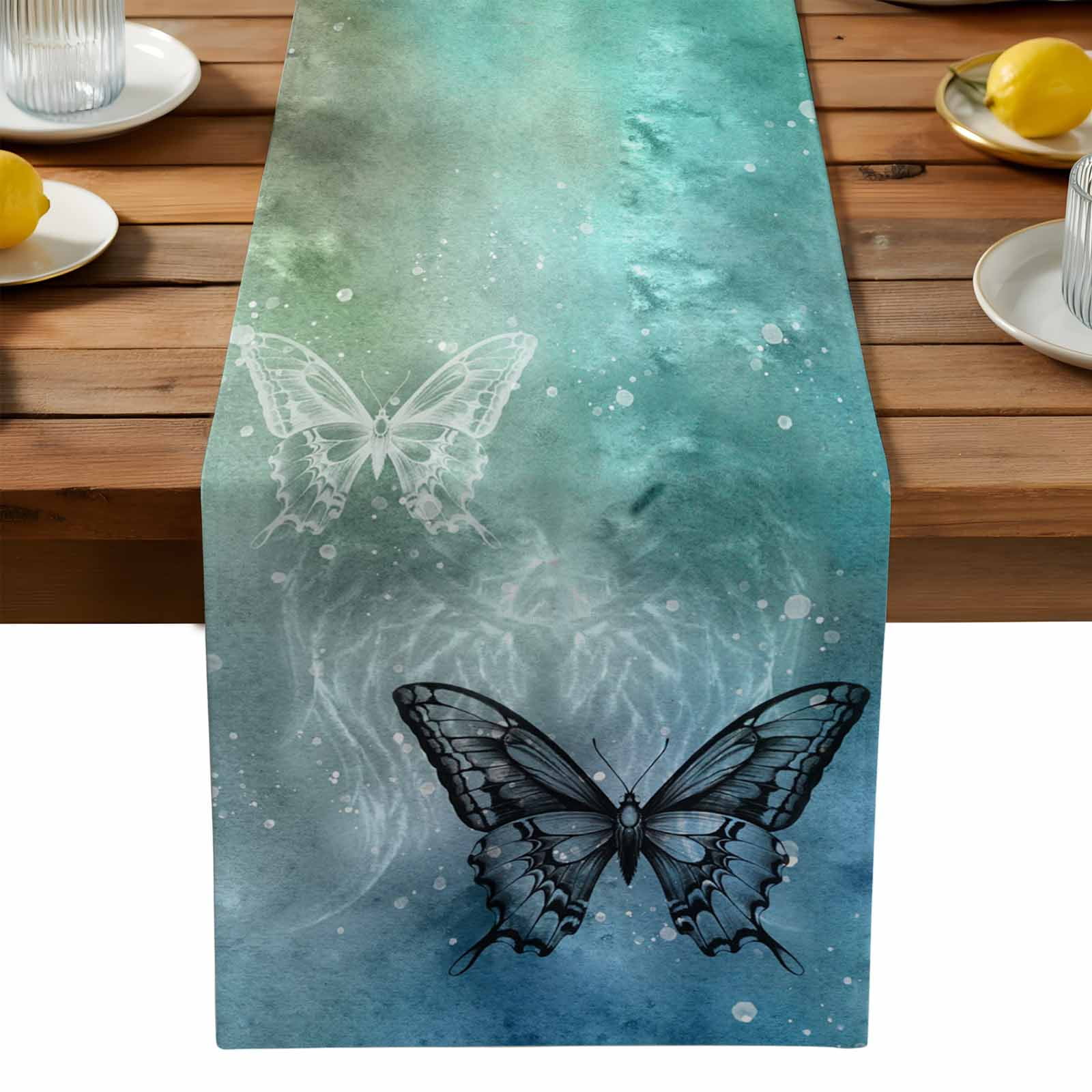 Black White Butterfly Table Runner, Vintage Turquoise Sea Water Kitchen ...