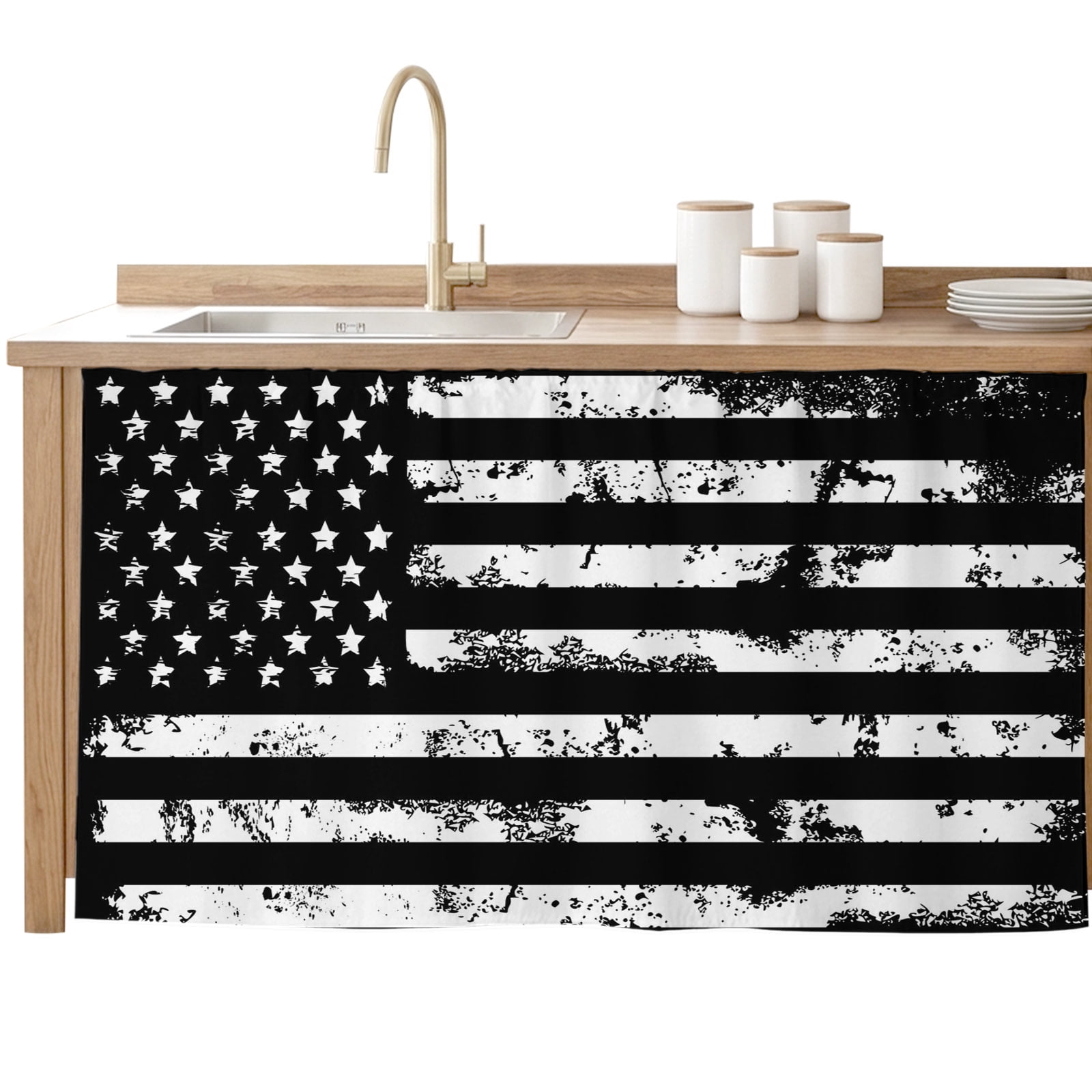 Black White Cabinet Curtains 32"W x 55"L,Dustproof Sink Skirt Curtain ...