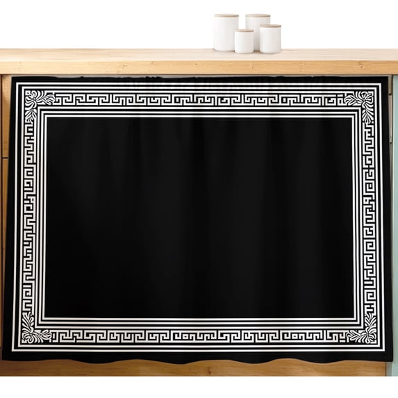 Black White Cabinet Curtains Geometric Greek Key Bordered Abstract Art ...