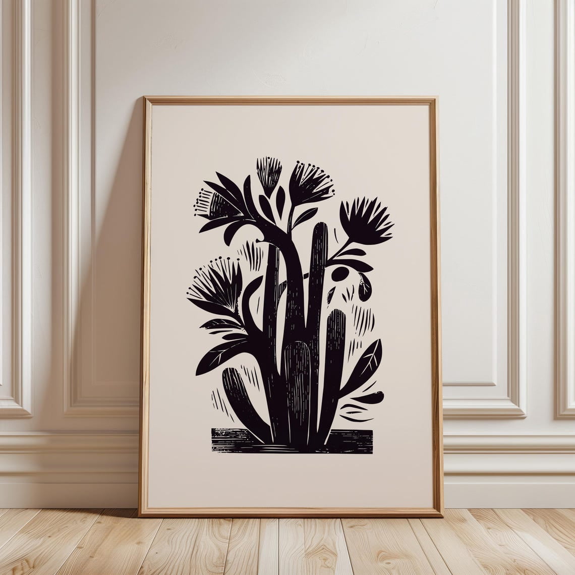 Black White Cactus Desert Plant Silhouette Abstract Nature Composition ...