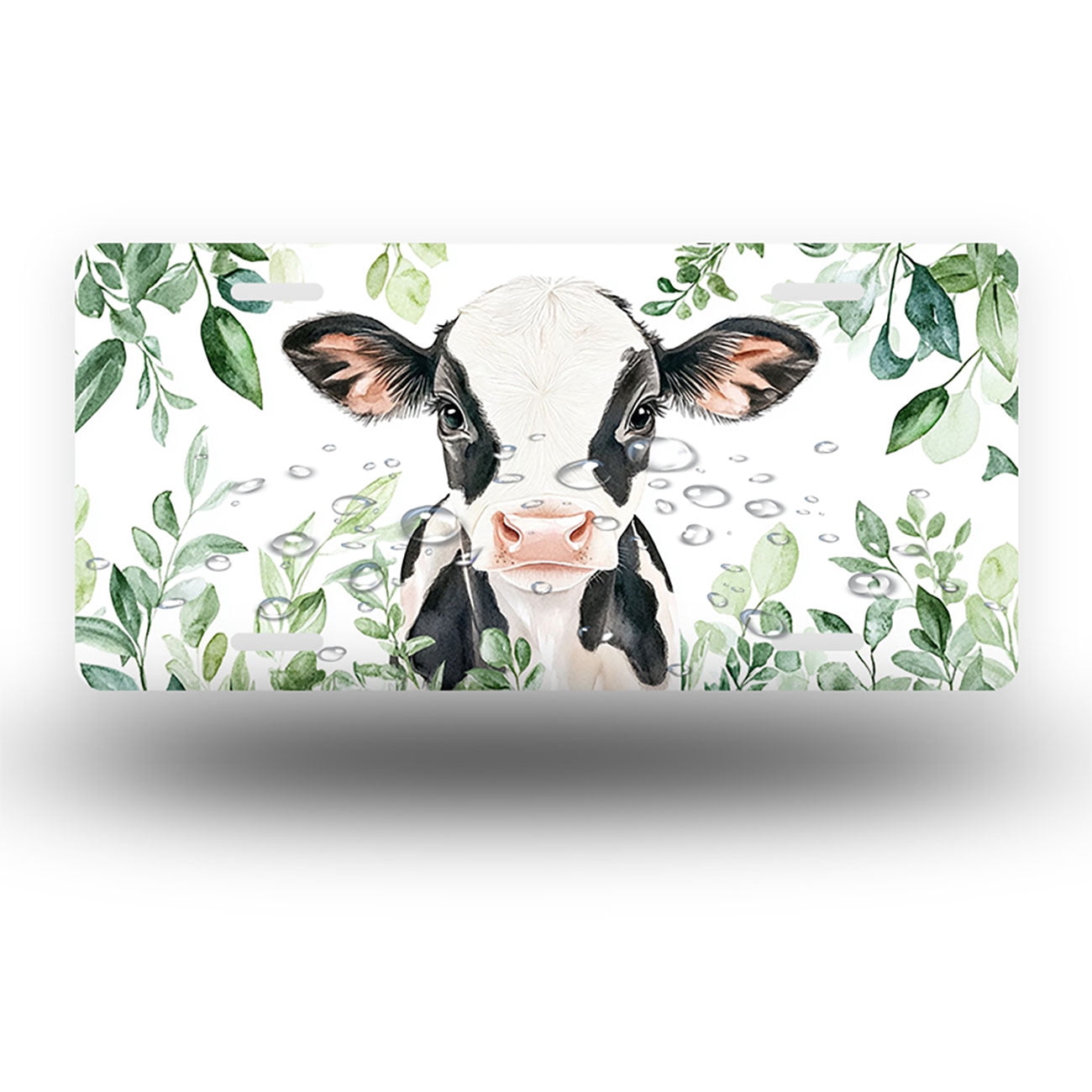 Black and White Calf with Green Leaves Front License Plate,Metal ...