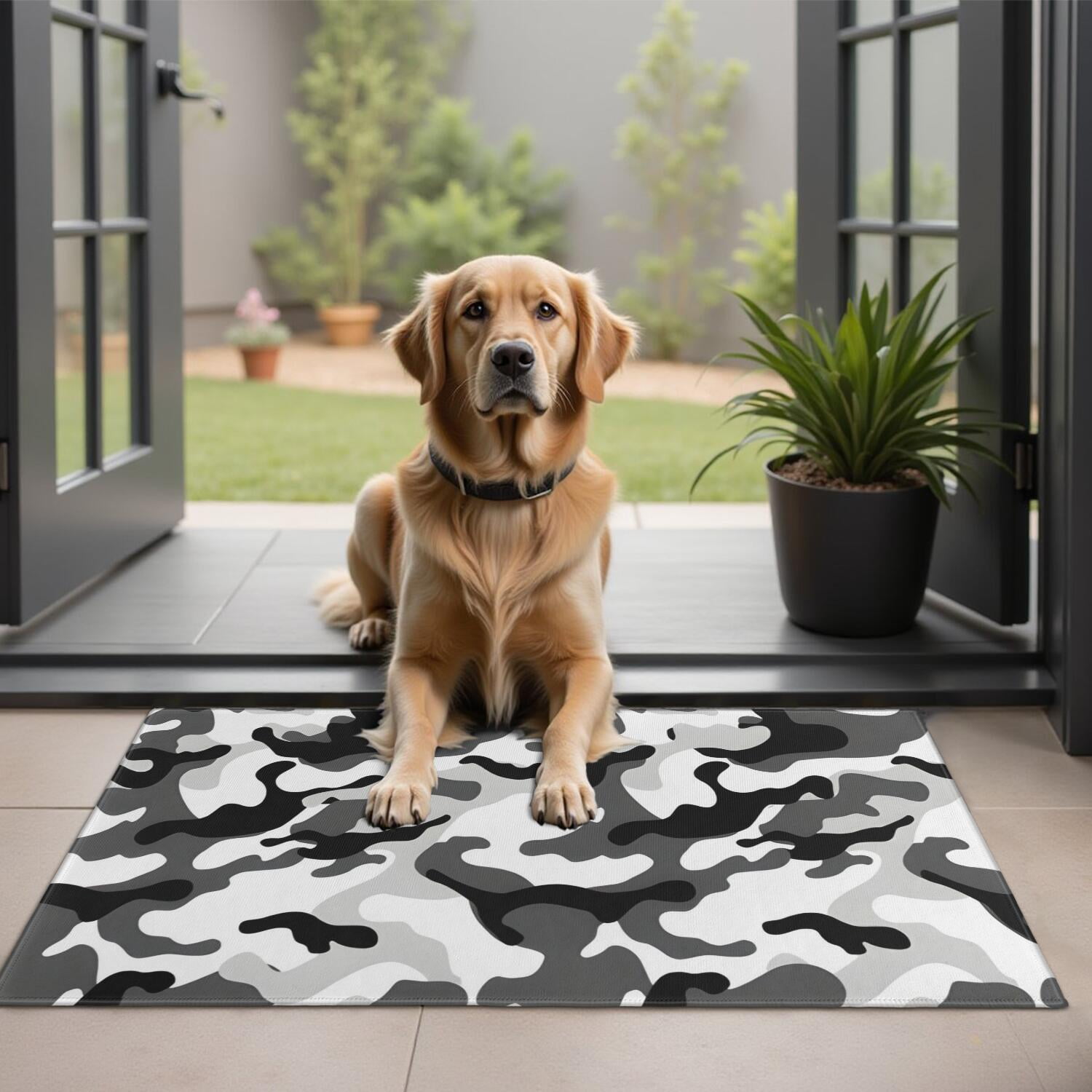 Black White Camo Digital Shapes Pattern Door Rugs,Washable Non Slip ...