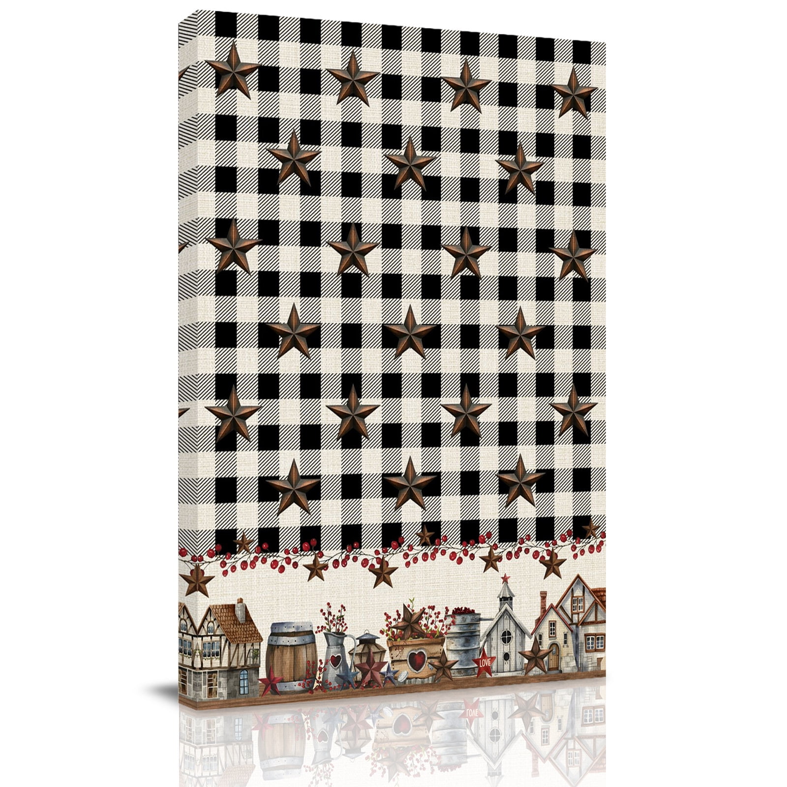 Black White Canvas Wall Art for Living Room, Buffalo Plaid Country Star ...